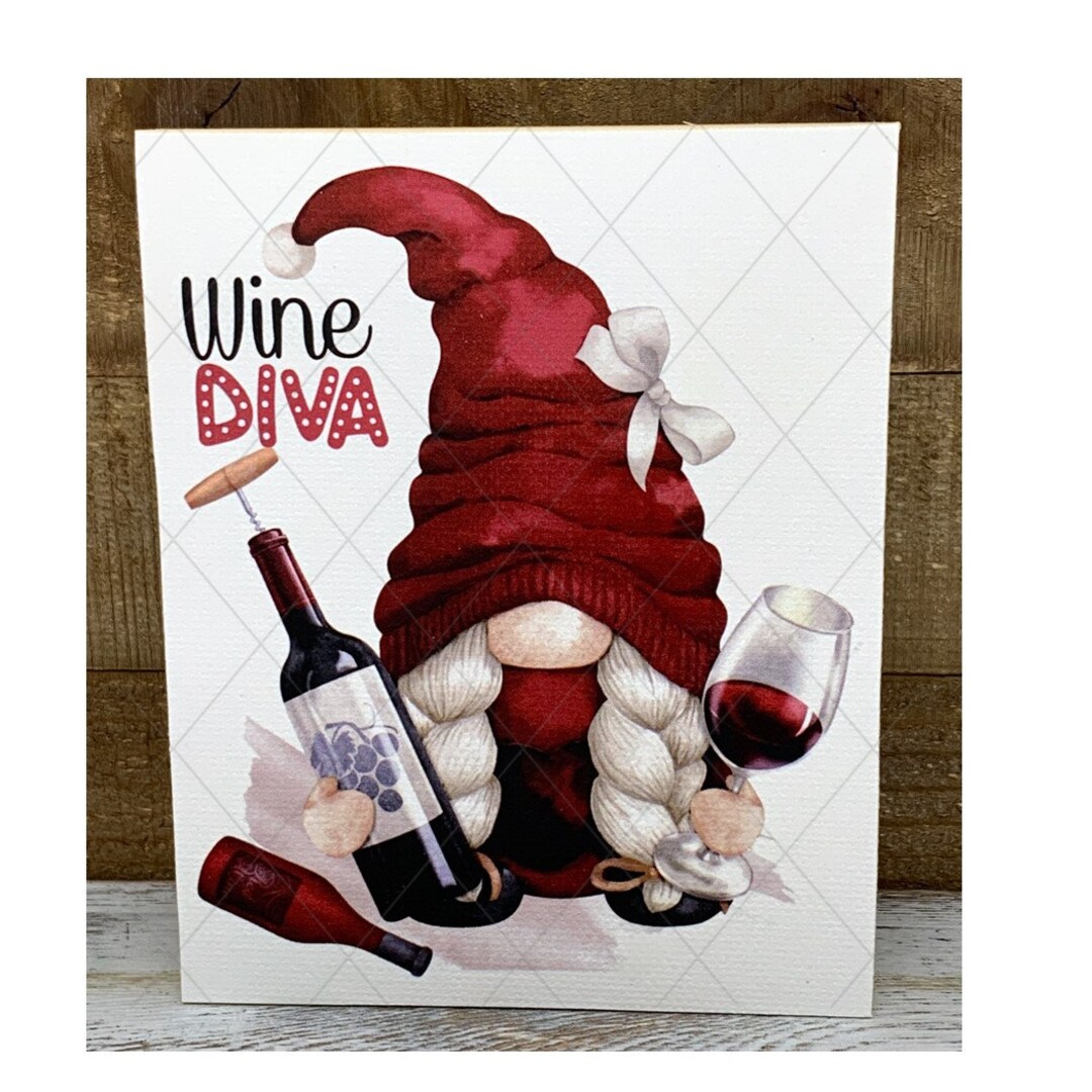 Wine Diva Gnome Wood Block Sign - Tiered Tray Decor--no. 694 - Etsy