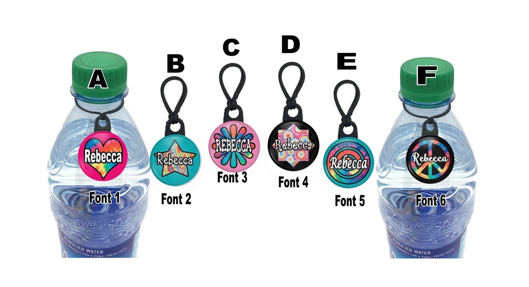 Groovy Personalized Tye Dye Symbols Water Bottle ID Drink Tag Label ...