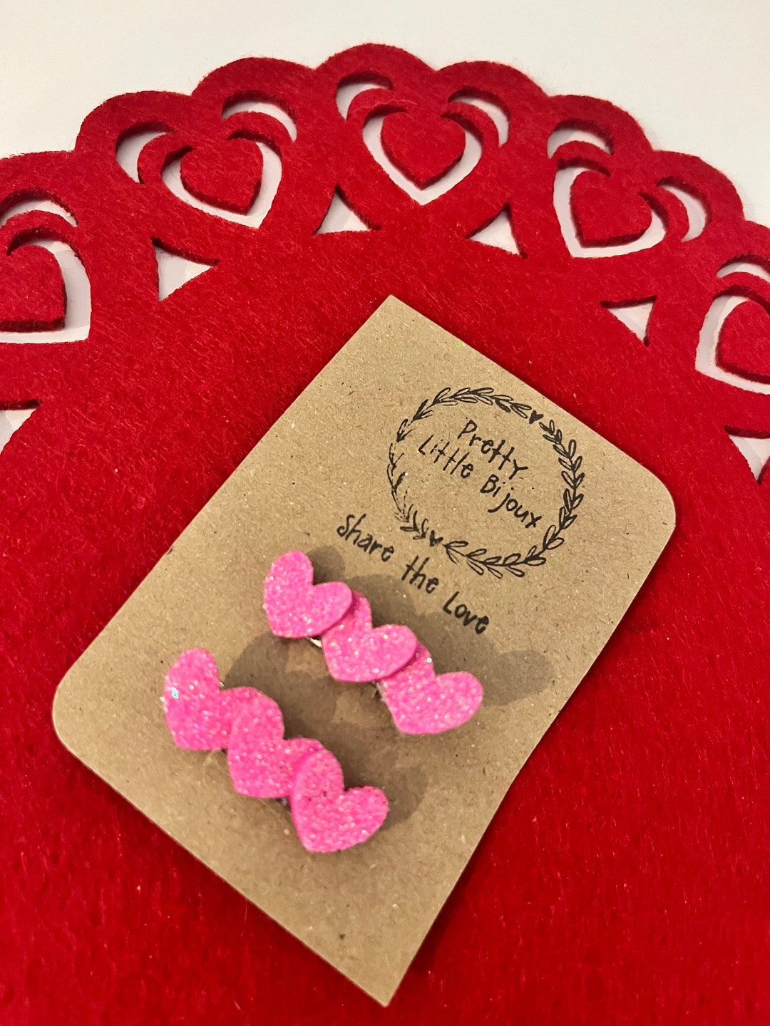 Set of Two Pink Glitter Love Heart Hair Clips - Etsy