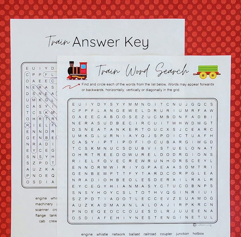Train Printable Word Search | Transportation Word Puzzle Party Game ...