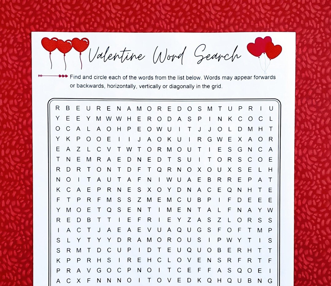 Valentine Printable Word Search | Holiday Word Puzzle Party Game ...