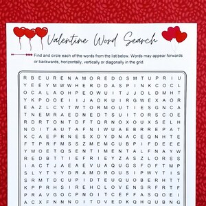 Valentine Printable Word Search | Holiday Word Puzzle Party Game ...
