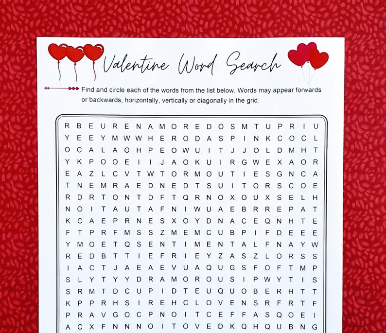 Valentine Printable Word Search | Holiday Word Puzzle Party Game ...