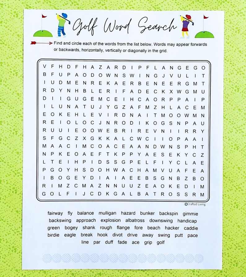 Golf Word Search Printable | Sports Puzzle Game (digital Download) - Etsy