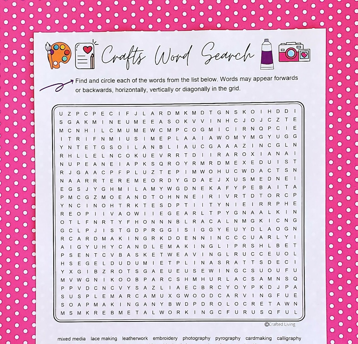 Crafts Printable Word Search | Hobby Word Puzzle Party Game | Brain ...