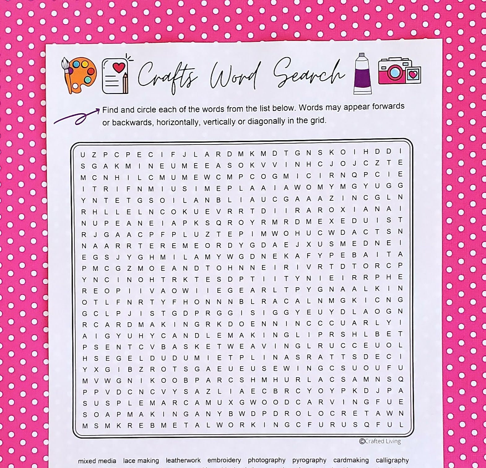 Crafts Printable Word Search | Hobby Word Puzzle Party Game | Brain ...