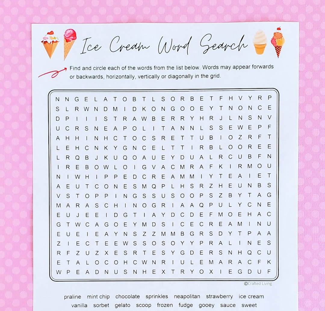 Ice Cream Word Search Printable | Party Game (digital Download) - Etsy