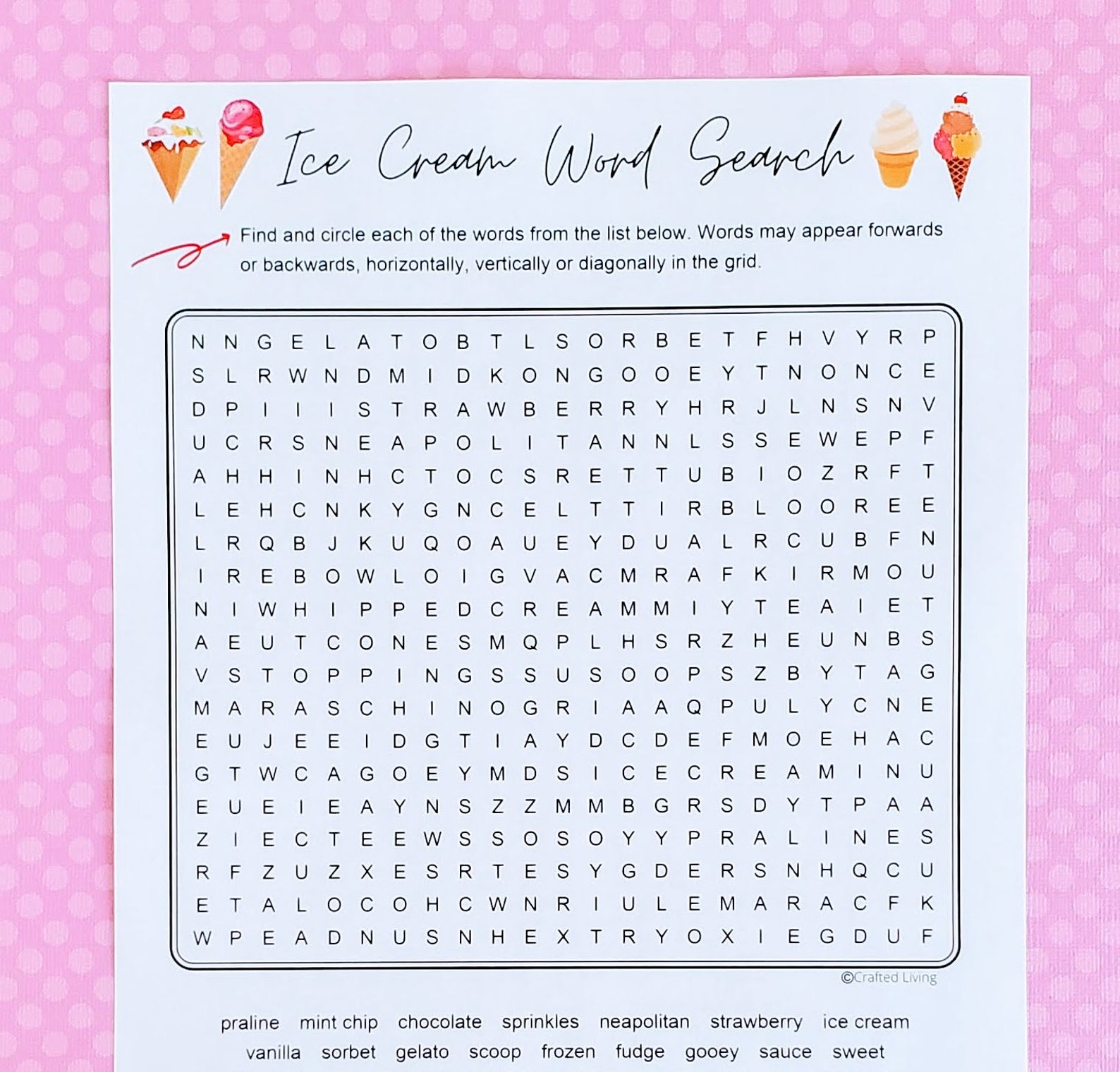 Ice Cream Printable Word Search | Snacks Word Puzzle Party Game | Brain ...