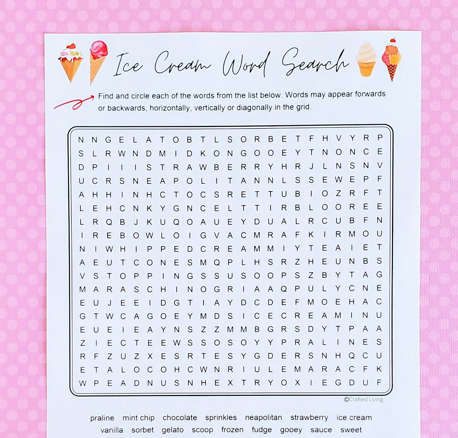 Ice Cream Printable Word Search Snacks Word Puzzle Party Game Brain ...