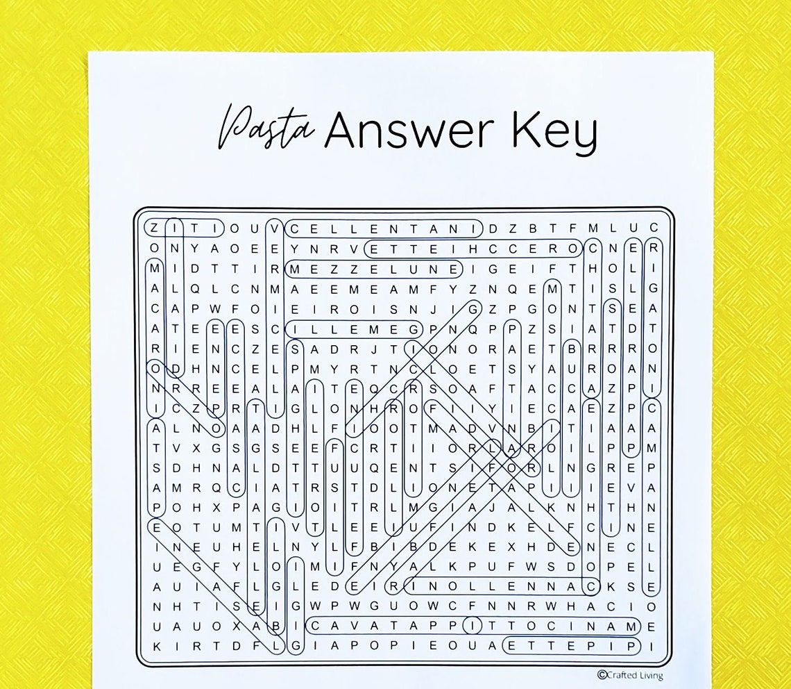 Pasta Printable Word Search Food Word Puzzle Party Game - Etsy