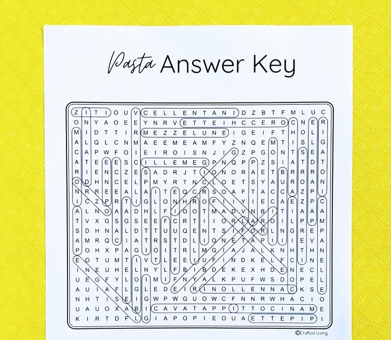 Pasta Printable Word Search | Food Word Puzzle Party Game | Brain ...