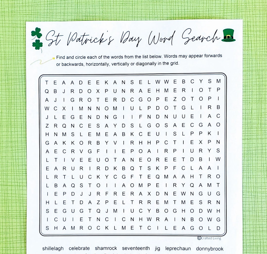 St Patrick's Day Printable Word Search | Holiday Word Puzzle Party Game ...