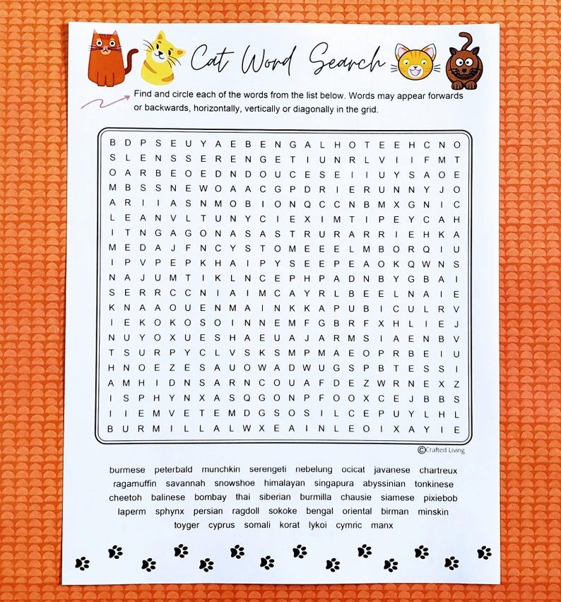Cat Printable Word Search | Animal Word Puzzle Party Game | Brain ...