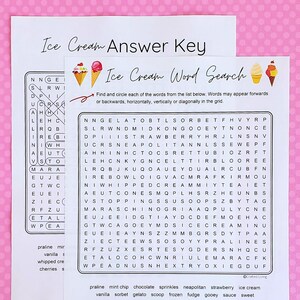 Ice Cream Printable Word Search | Snacks Word Puzzle Party Game | Brain ...