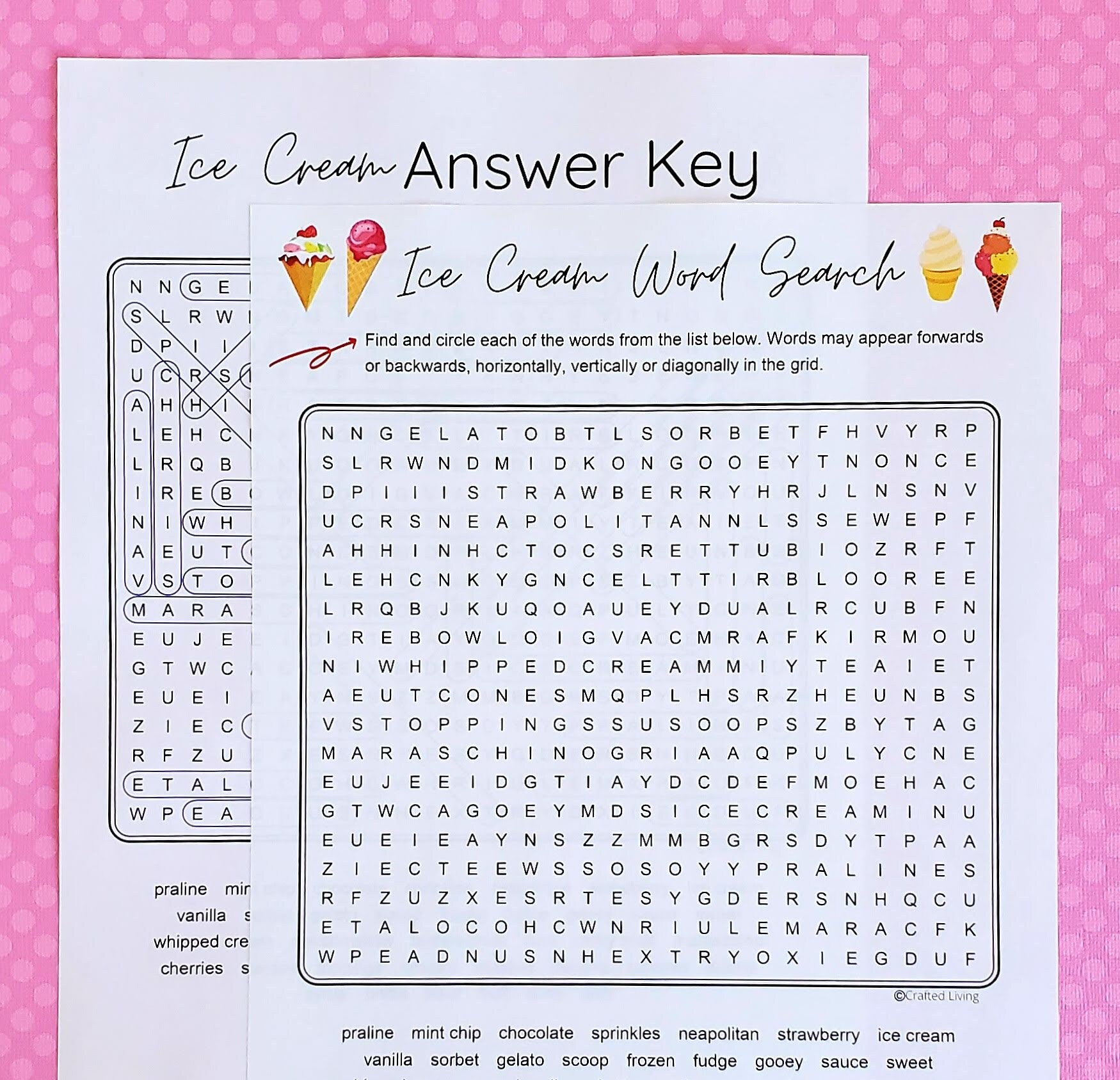Ice Cream Printable Word Search Snacks Word Puzzle Party Game Brain ...