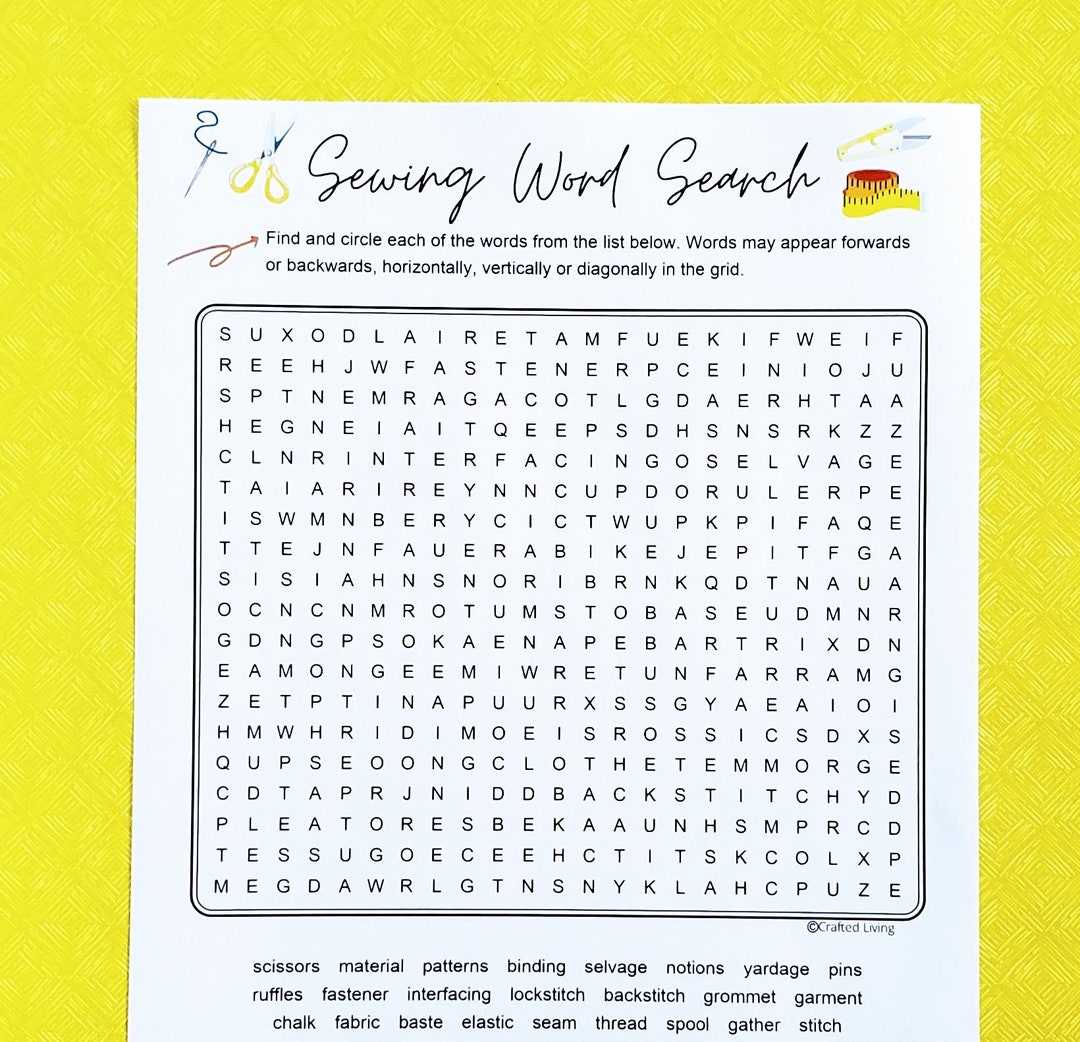 Sewing Printable Word Search | Hobby Word Puzzle Party Game | Brain ...