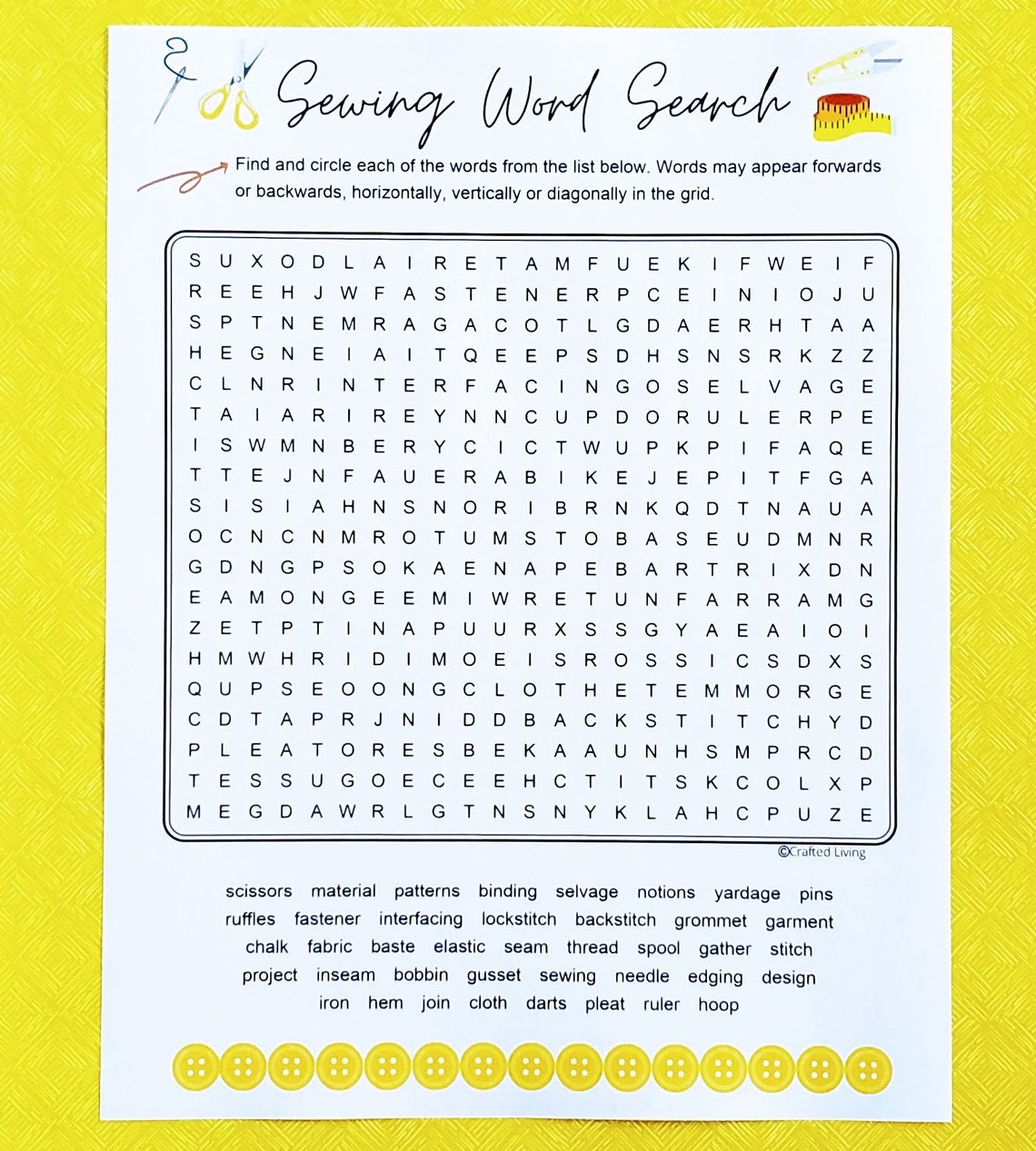 Sewing Printable Word Search | Hobby Word Puzzle Party Game | Brain ...