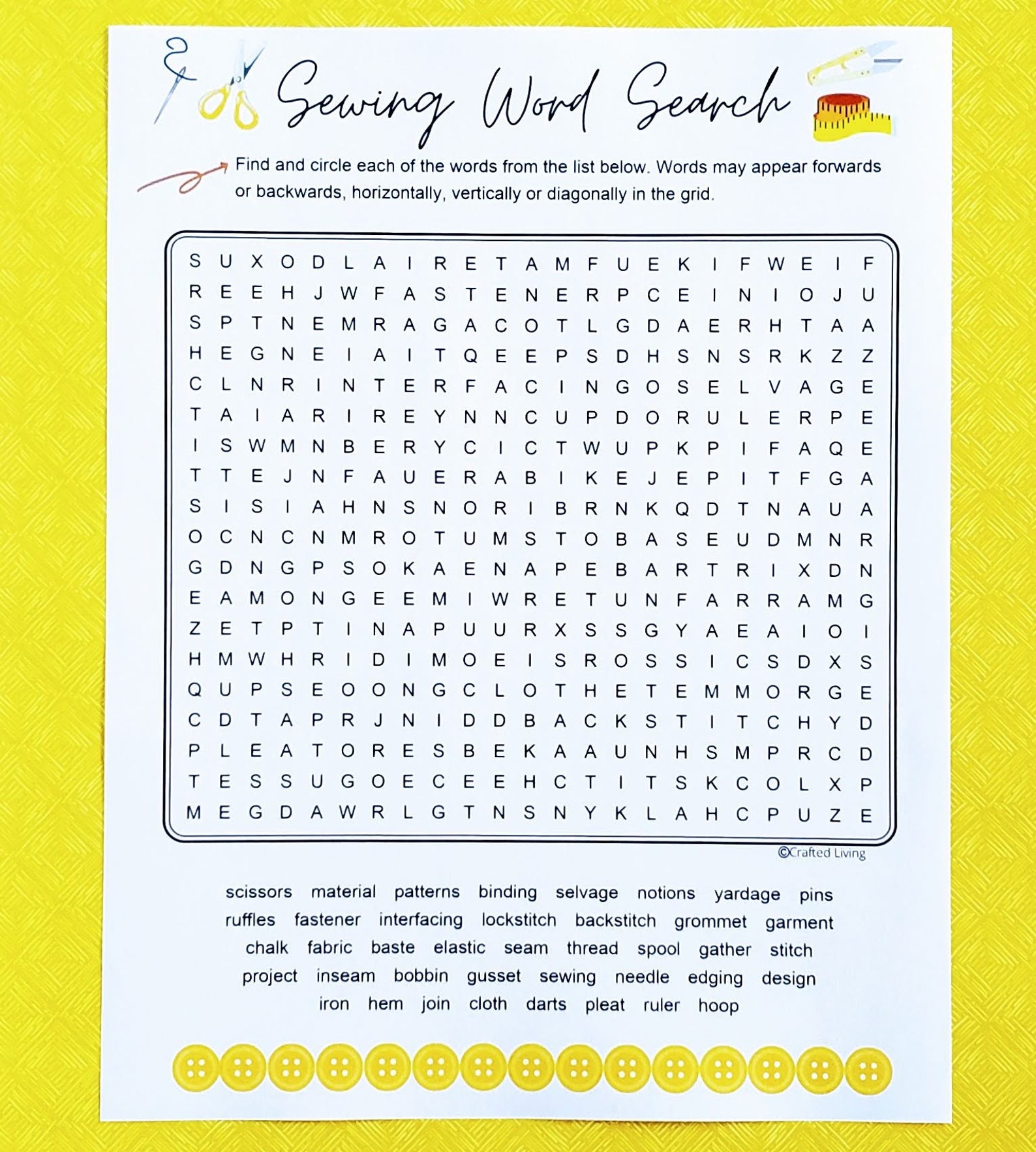 Sewing Printable Word Search | Hobby Word Puzzle Party Game | Brain ...