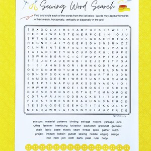 Sewing Printable Word Search | Hobby Word Puzzle Party Game | Brain ...