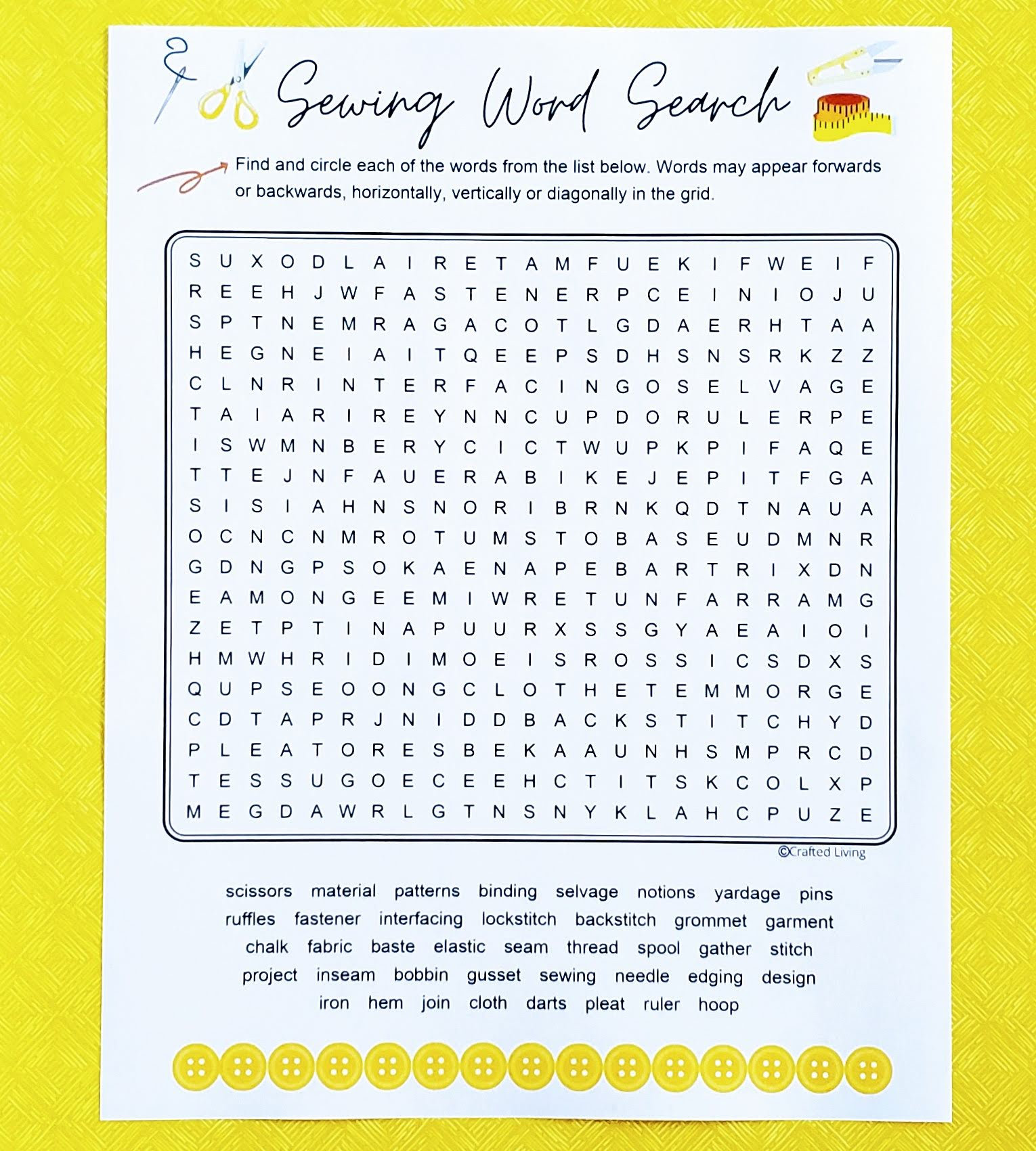 Sewing Printable Word Search | Hobby Word Puzzle Party Game | Brain ...