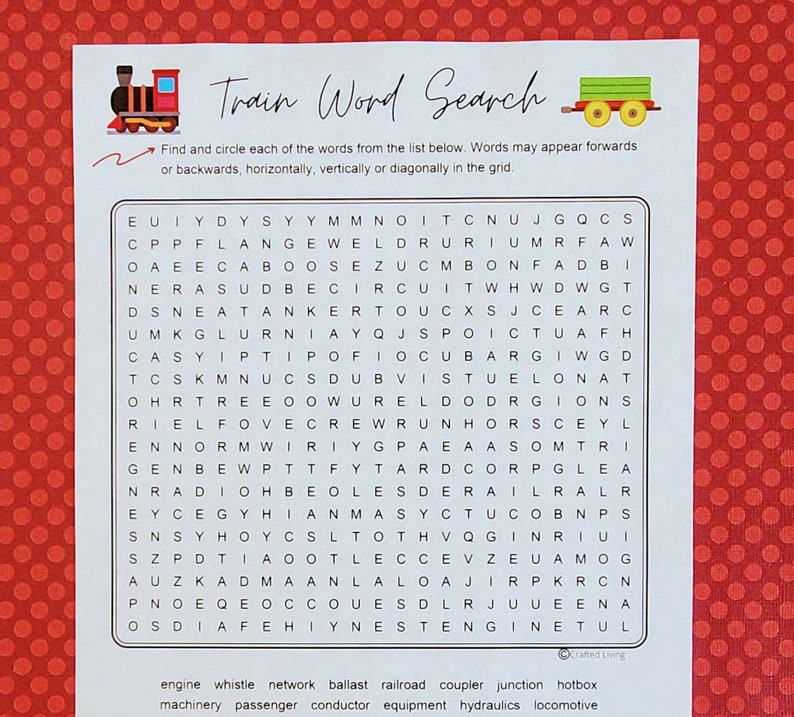 Train Word Search Printable | Transportation Puzzle Game (digital ...