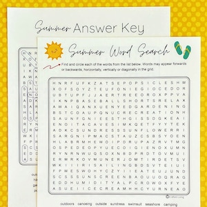 Summer Printable Word Search | Seasons Word Puzzle Party Game | Brain ...