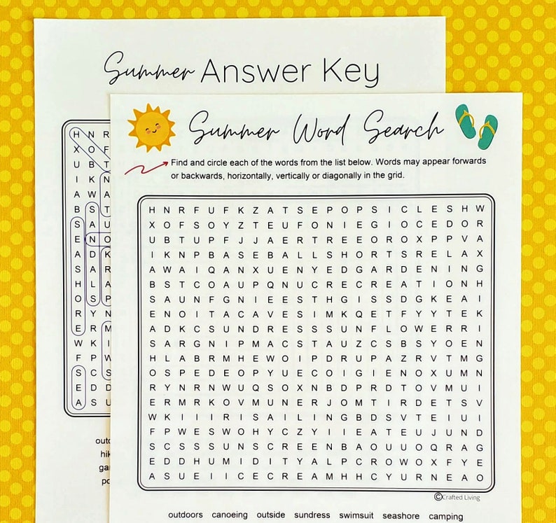 Summer Printable Word Search | Seasons Word Puzzle Party Game | Brain ...