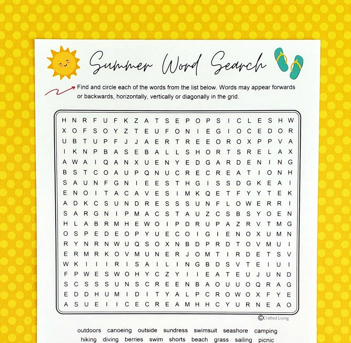 Summer Printable Word Search | Seasons Word Puzzle Party Game | Brain ...