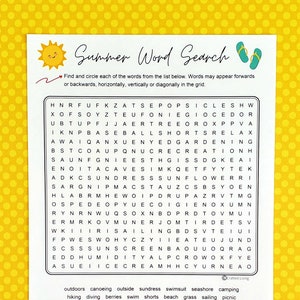 Summer Printable Word Search | Seasons Word Puzzle Party Game | Brain ...