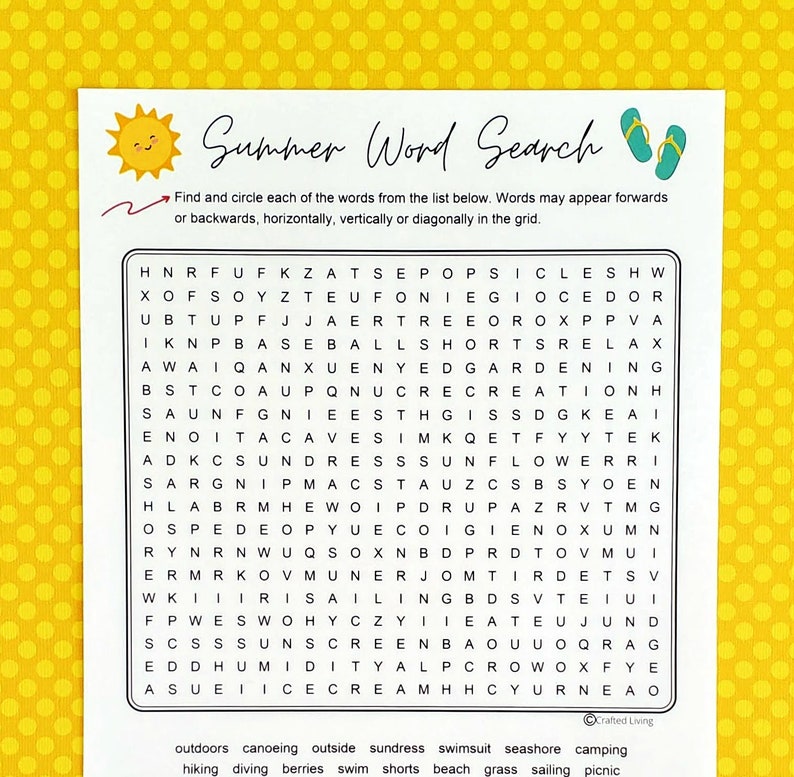 Summer Word Search Puzzle | Printable Brain Teaser (digital Download ...