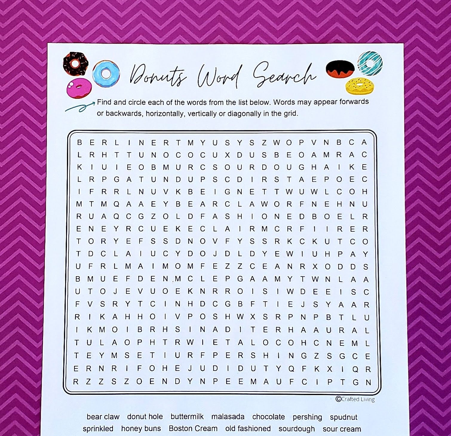 Donuts Printable Word Search | Snacks Word Puzzle Party Game | Brain ...