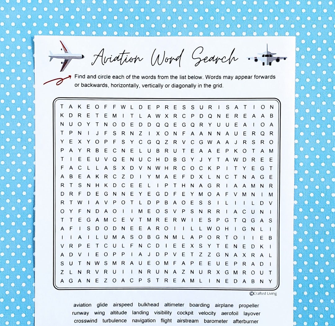 Aviation Printable Word Search | Airplane Word Puzzle Party Game ...