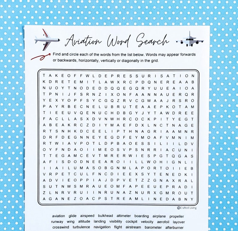 Aviation Printable Word Search | Airplane Word Puzzle Party Game ...