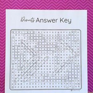 Donuts Printable Word Search | Snacks Word Puzzle Party Game | Brain ...