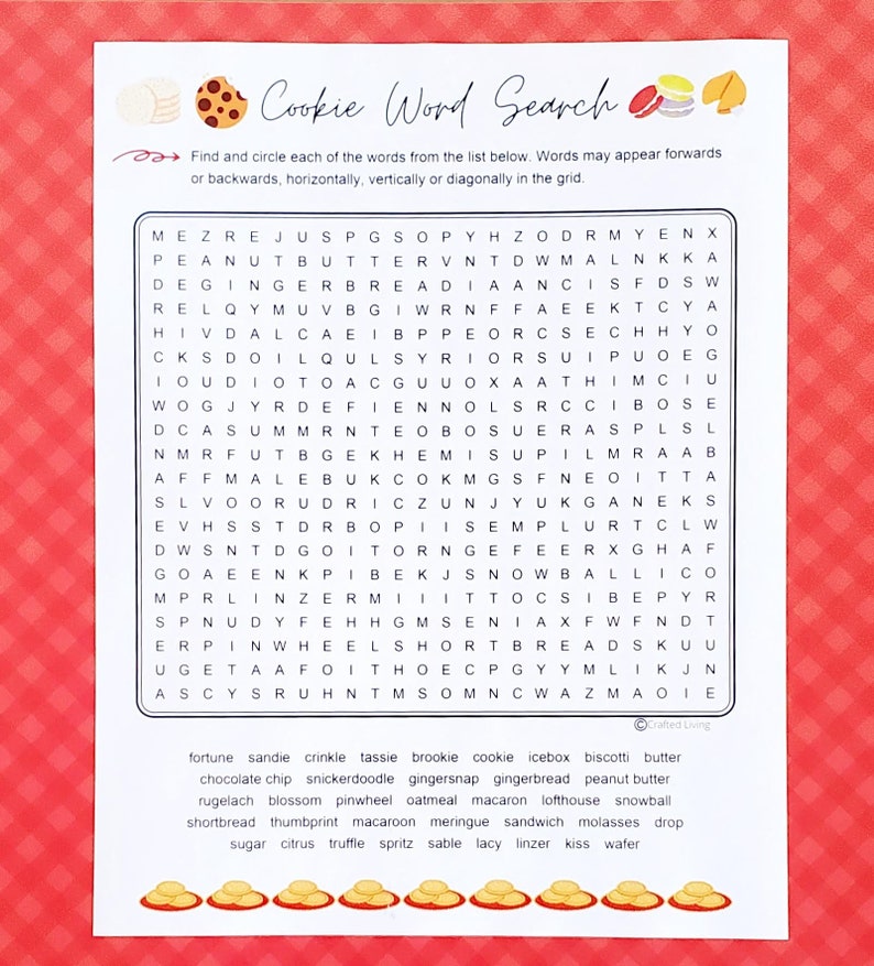 Cookie Printable Word Search | Food Word Puzzle Party Game | Brain ...