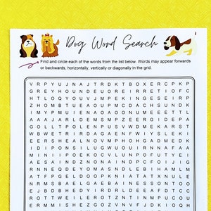 Dog Printable Word Search | Animal Word Puzzle Party Game | Brain ...