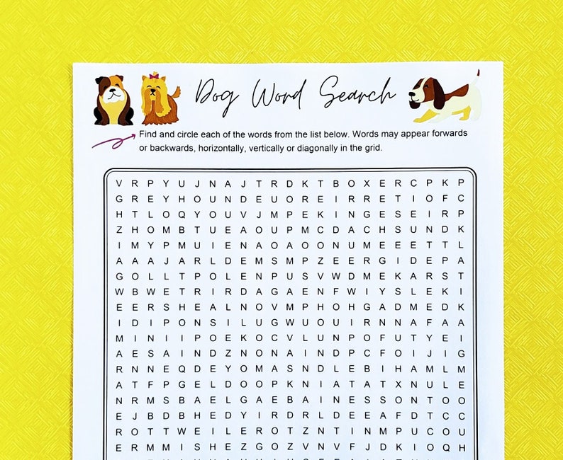 Dog Word Search Puzzle | Printable Brain Teaser Game (digital Download ...