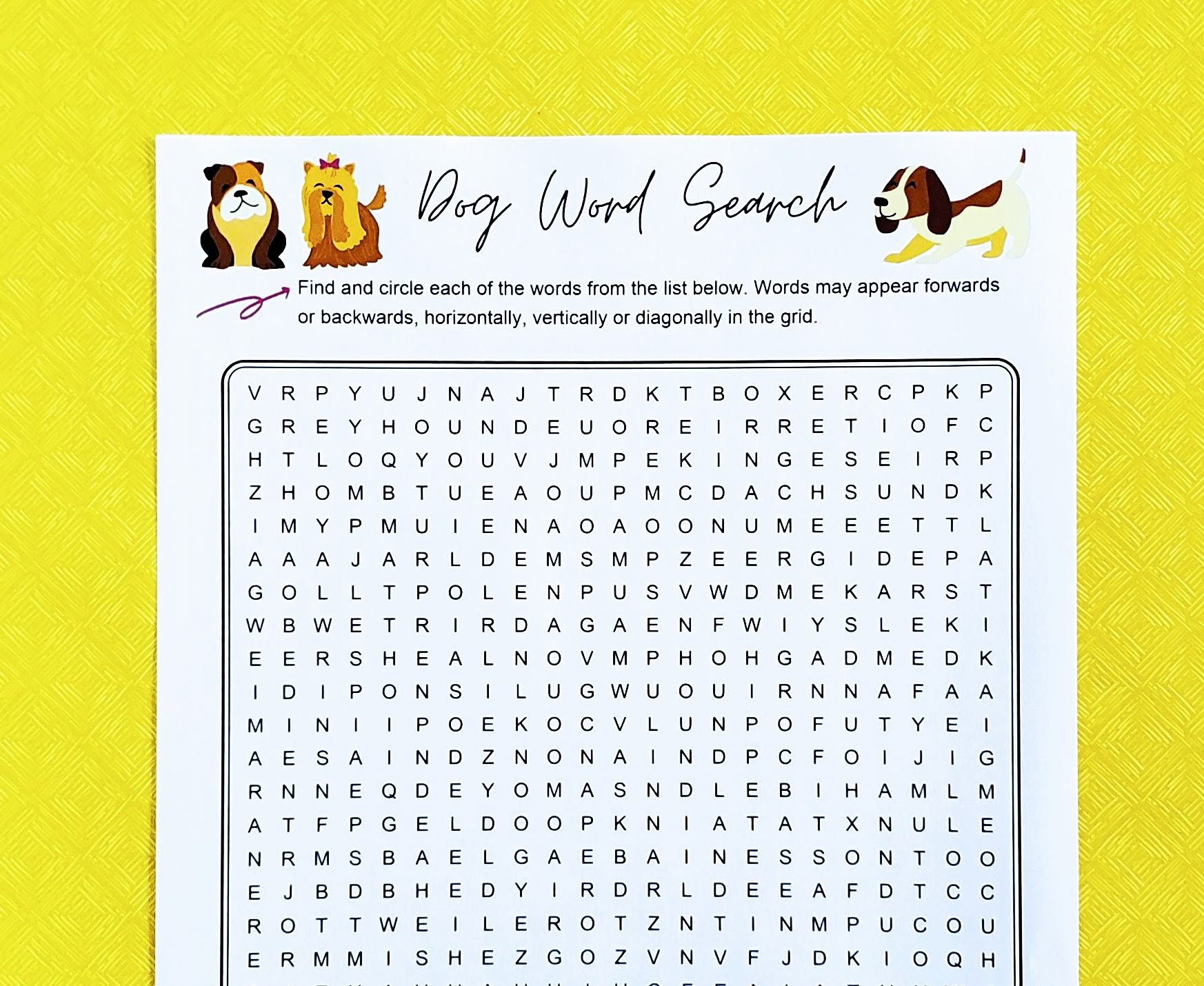 Dog Printable Word Search Animal Word Puzzle Party Game Brain Teaser ...