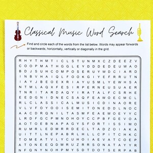 Classical Music Printable Word Search | Word Puzzle Party Game | Brain ...