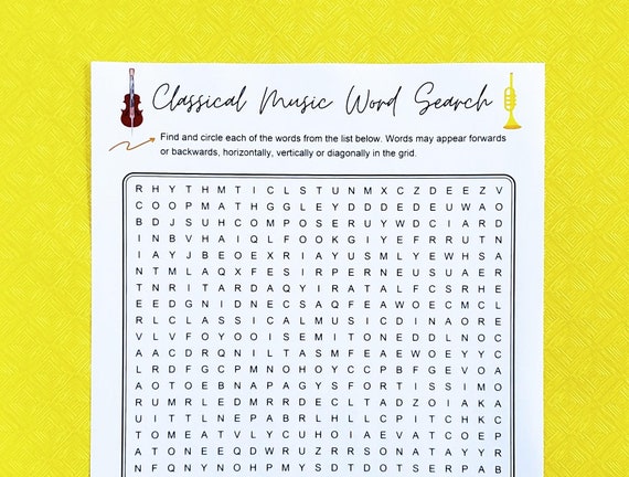 Classical Music Printable Word Search Word Puzzle Party Game | Etsy
