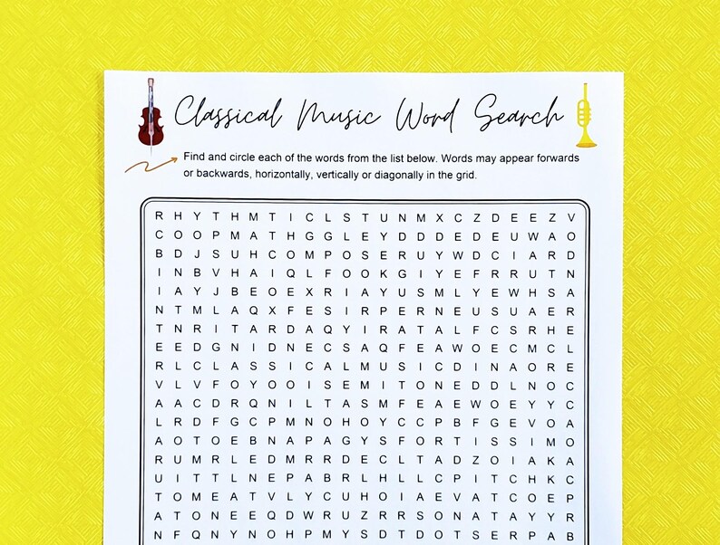 Classical Music Printable Word Search | Word Puzzle Party Game | Brain ...