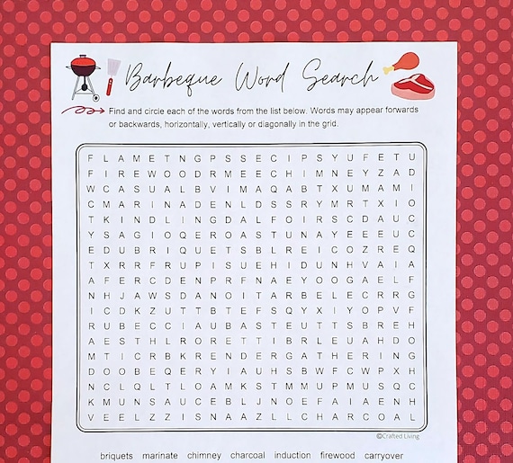 Barbeque Printable Word Search Food Word Puzzle Party Game | Etsy