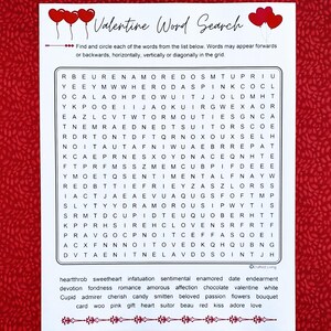 Valentine Printable Word Search | Holiday Word Puzzle Party Game ...