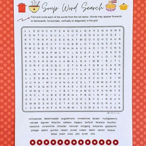 Soup Word Search Printable | Food Puzzle Game (digital Download) - Etsy