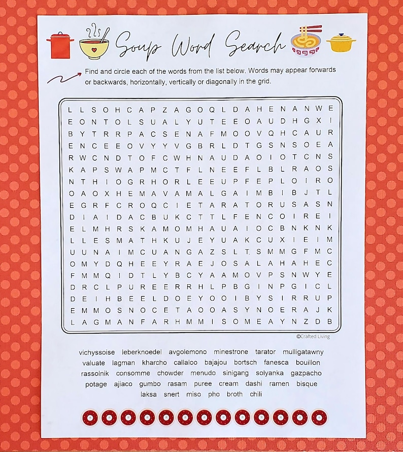 Soup Word Search Printable | Food Puzzle Game (digital Download) - Etsy