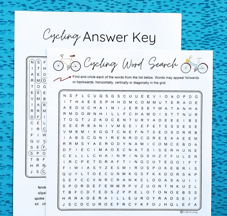 Cycling Printable Word Search | Sports Word Puzzle Party Game | Brain ...