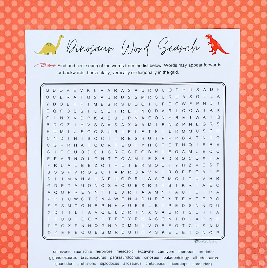 Dinosaur Printable Word Search | Animal Word Puzzle Party Game | Brain ...