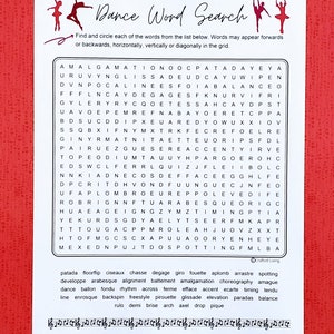 Dance Printable Word Search | Dance Word Puzzle Party Game | Brain ...