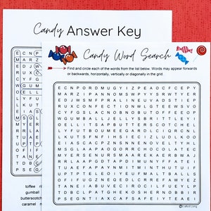 Candy Printable Word Search | Food Word Puzzle Party Game | Brain ...