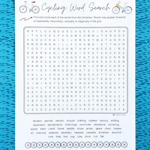 Cycling Printable Word Search | Sports Word Puzzle Party Game | Brain ...